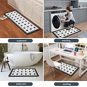 Artnice Anti-Fatigue Kitchen Mats 2 Piece, Modern Geometric Criss Cross Pattern Kitchen Rugs, Ergonomic PVC Memory Foam Kitchen Floor Mats for Standing Sink, Bathroom, Laundry, Black and White