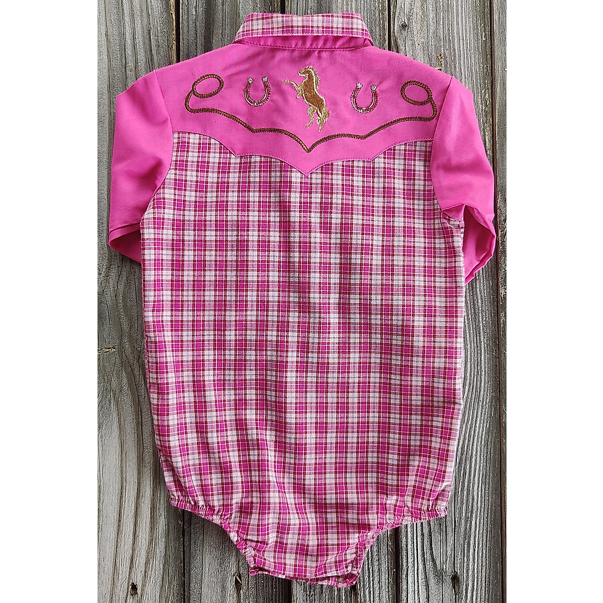 4Rodeo Baby Toddler Western Pink Plaid Cowboy Bodysuit Shirt (9-12 Months)
