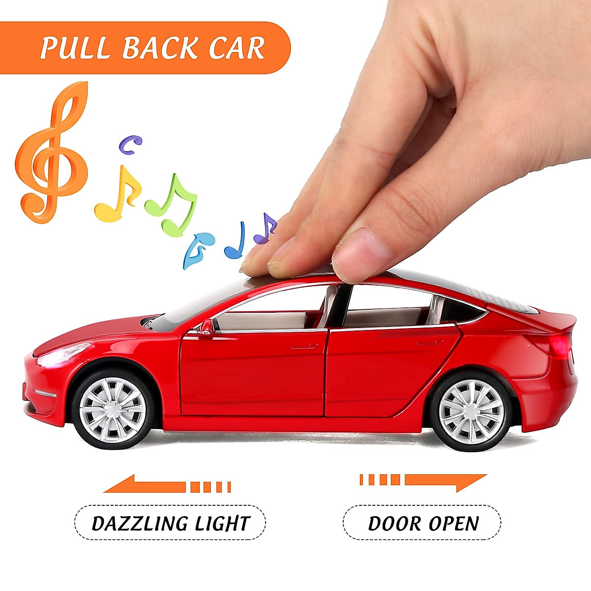 Toy Car 1/32 Model 3 Metal Die Casting Pull Back Car for 3 4 5 6 7 Year Old boy Toy with Sound and Light,Red