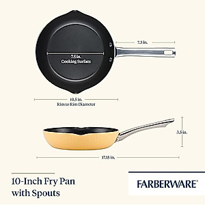 Farberware Style Nonstick Cookware Frying Pan/Skillet with Pour Spouts, Dishwasher Safe, 10 Inch - Yellow