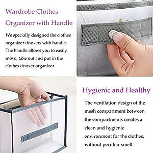 3PCS Washable Wardrobe Clothes Organizer, 7 Grids Foldable Visible Closet Organizer Clothes Drawer Mesh Separation Box for Jeans,Leggings,T-shirt,Skirts,Kid Clothes Compartment Storage Box
