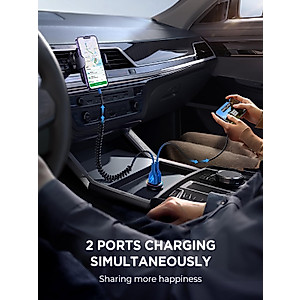 Car Charger，JOYROOM 4.8A Car Phone Charger All Metal, Mini Cigarette Lighter USB Charger with Type C Coiled Cable for iPhone 15 Pro, Dual USB Car Charger Adapter Fast Charge for iPhone/Samsung/Android