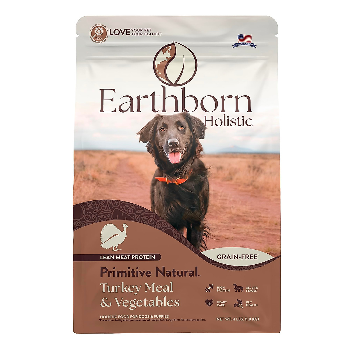 Earthborn Holistic Primitive Natural Turkey Meal & Vegetables Grain-Free High Protein Dry Food for Dogs & Puppies (4 lb. Bag)