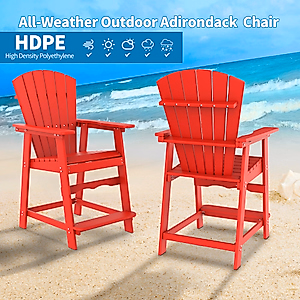 VSMKSJ Red Tall Adirondack Chair Outdoor Patio Chair and Weather Resistant Adirondack Balcony Chair for Porch,Garden,Backyard,Balcony (1 Chair)