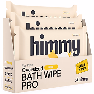 Himmy Large Pet Wipes for Dogs and Cats - 12" x 18" Bath Wipes for Cleaning, Deodorizing, Conditioning, Anti-Itch Grooming, Wet Dog Wipes for Paws, Butt, Ear, Eye, Whole Body Fresh Lemon