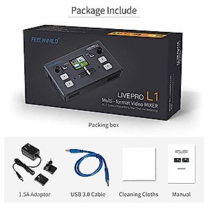 FEELWORLD LIVEPRO L1 4 x HDMI Inputs Multi Format Video Mixer Switcher USB 3.0 Output Real Time Live Streaming Multi Camera Production