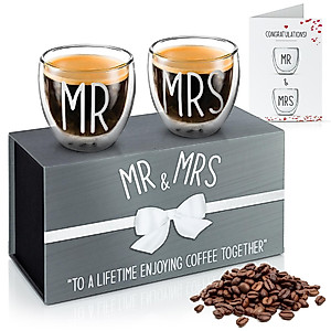 MM Creations - MR and MRS GIFT BOX: Clear & Heat insulated Coffee Mugs Set of 2, 9 Oz| in a Ready to Offer Stylish and shockproof Packaging