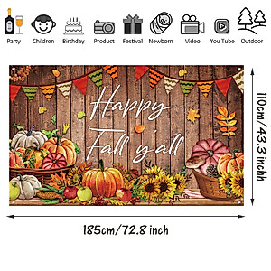 Fall Thanksgiving Party Decorations, Fall Thanksgiving Farmhouse Photography Backdrop Happy Fall Yall Background Rustic Wood Pumpkins Harvest Background Backdrop, 72.8 x 43.3 Inch