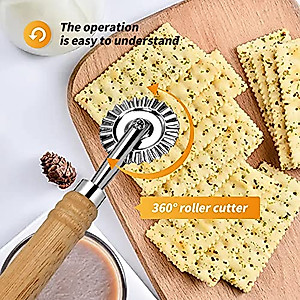 Pasta Cutter Wheel, Ravioli Cutter Wheel with Long Wooden Handle,Zinc Alloy Pizza Cutter Wheel for Home & Kitchen