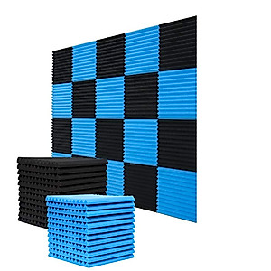 YDHTDLHC 52 Pack sound proof foam panels for walls studio equipment foam 12 ″; X12”；X1〃； Sound insulation cotton, suitable for churches, anchor rooms, karaoke halls, and home theaters (Black/Blue)