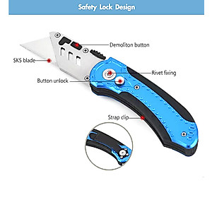 Folding-Utility-Knife Work-Knife Retractable-Folding-Box-Cutter Construction-Knife-Box-Opener - Razor-Knife with 5 Extra Blades for Cartons Cardboard and Boxes