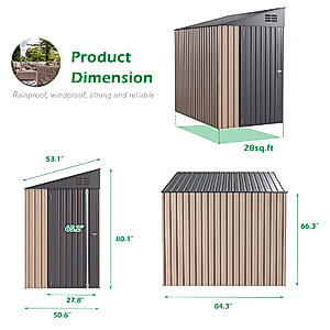 AECOJOY Lean to Storage Shed, 4.2' x 7' Small Metal Side Door Sheds & Outdoor Storage, Outdoor Storage Cabinet for Garden, Backyard, Grey&Light Tan