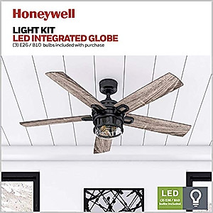 Honeywell Ceiling Fans Bonterra, 52 Inch Contemporary Indoor LED Ceiling Fan with Light and Remote Control, Dual Finish Blades, Reversible Motor - Model 50690-01 (Matte Black)