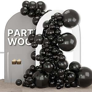 PartyWoo Black Balloons, 155 pcs Black Balloons Different Sizes Pack of 18 12 10 5 Inch Black Balloons Arch Kit Balloon Garland for Birthday, Graduation, Halloween, Party Decorations, Black-Y18