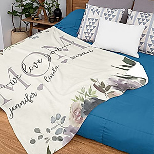 Lily's Atelier Personalized Mom Blanket with Names - 9 Floral Designs, 40 X 60 - Mom We Love You Custom Throw Blanket - Gifts for Mom from Daughter, Son, Birthday Gifts for Mom, Grandma