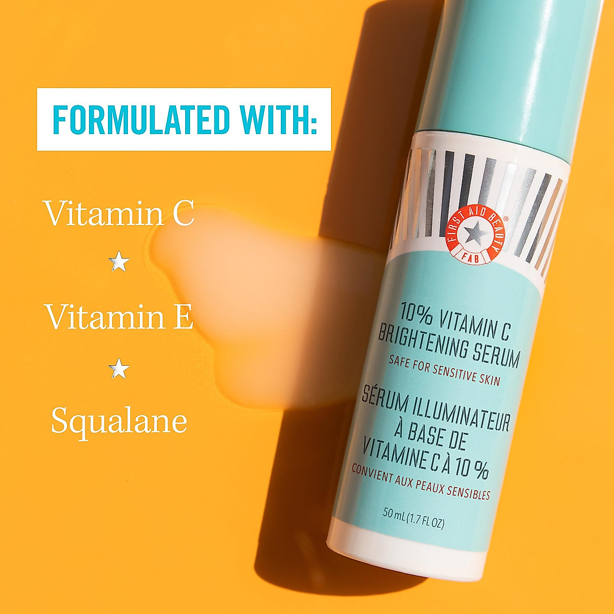 First Aid Beauty 10% Vitamin C Brightening Serum, Safe for Sensitive Skin, Helps Brighten + Visibly Firm Face + Neck, 1.7 oz
