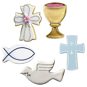 Communion Baptism Confirmation Easter Cookie Cutters 5-Pc. Set Made in the USA by Ann Clark, Chalice, Jesus Fish, Holy Cross, Dove, Fancy Cross