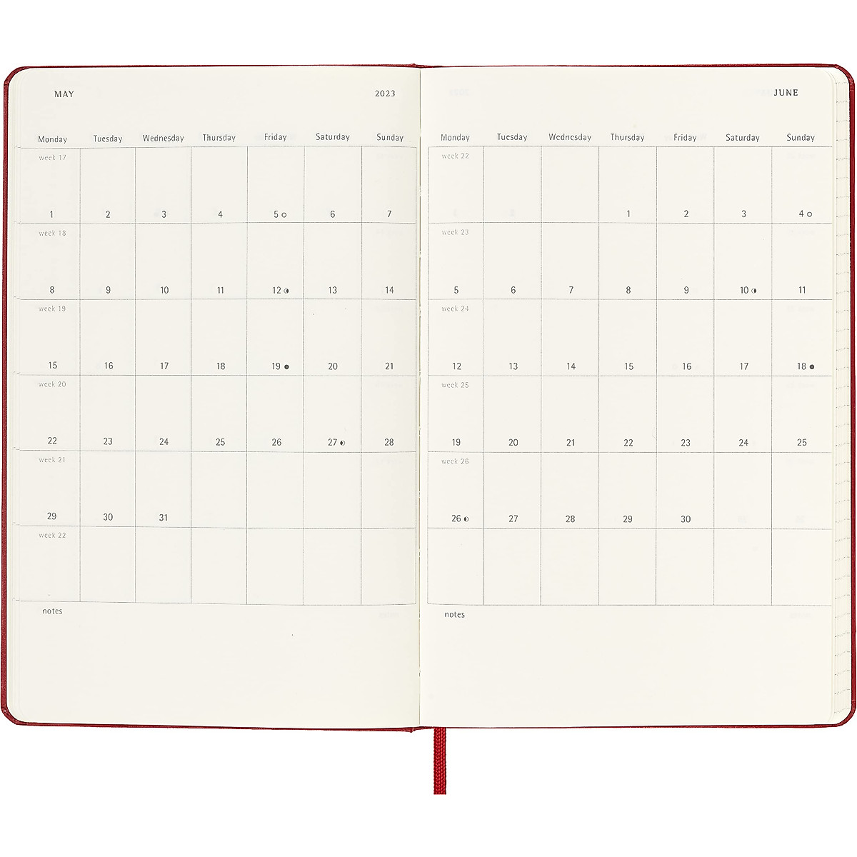 Moleskine Classic 18 Month 2022-2023 Weekly Planner, Hard Cover, Large (5" x 8.25"), Scarlet Red