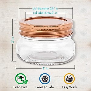 WILLDAN Set of 24-4OZ Mason Jars With Regular Lids Rose Gold Edition - Ideal for Body Scrubs, Lotions, Jam, Honey, Wedding Favors, Shower Favors, Baby Foods, 30 Whiteboard Labels Included