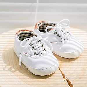 Morbido Infant Baby Boys Girls Canvas Sneaker Toddler Slip On Anti Skid Newborn First Walkers Candy Shoes for 0-18 Months White