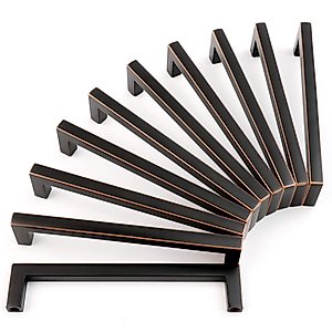 KOOFIZO Solid Square Bar Cabinet Handle - Oil Rubbed Bronze Furniture Pull, 5 Inch/128mm Screwhole Distance, 10-Pack for Kitchen Cupboard Door, Bedroom Dresser Drawer, Bathroom Wardrobe Hardware