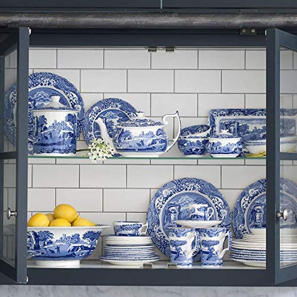 Spode Blue Italian Handled Serving Platter | Serving Tray for Side Dishes, Salads, and Pasta | Porcelain | Measures 8-Inches | Dishwasher Safe (Blue/White)