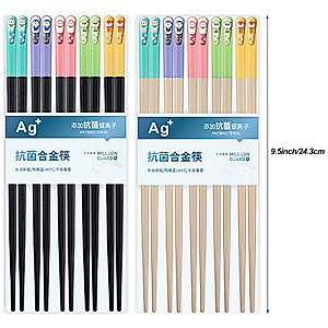 5 Pairs Fiberglass Reusable Chopsticks Dishwasher Safe, Slivek Premium 9.5inch Lightweight Non-slip Chopsticks, Japanese Chinese Korean Chop Sticks Gfit, Black