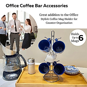 Evelots Countertop Coffee Mug/Teacup Organizer Stand/Rack/Tree-Hooks Hold 6 Large Mugs-Modern Chrome Finish-Coffee Bar Accessory