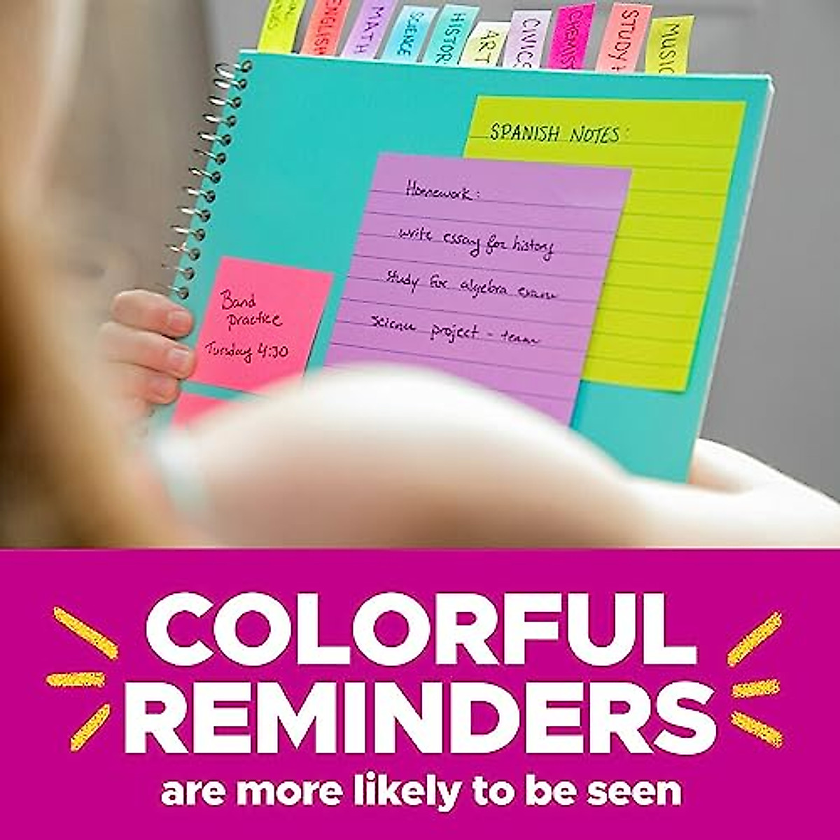 Post-it Super Sticky Lined Notes, 4 Sticky Note Pads, 4 x 6 in., School Supplies, Office Products, Sticky Notes for Vertical Surfaces, Monitors, Walls and Windows, Energy Boost Collection