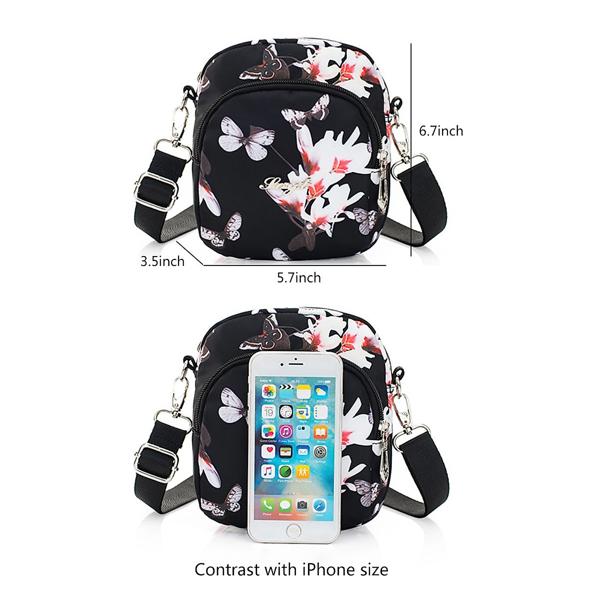 Artwell Small Crossbody Purse Bag for Women Multi-Pocket Flower Nylon Shoulder Bag Cellphone Purse (Flower)