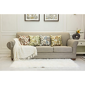 Mika Home Set of 2 Jacquard Tropical Leaf Pattern Throw Pillow Covers Decorative Pillowcase 20X20 Inches,Blue Cream