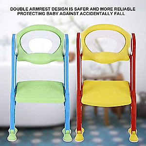 Toilet Training Seat, Adjustable Baby Safety Potty Training Seat Chair Foldable Kids Toilet Potty Trainer with Step Stool Ladder and Soft Cushion for Toddler Child Baby Boys Girls(Blue Green)