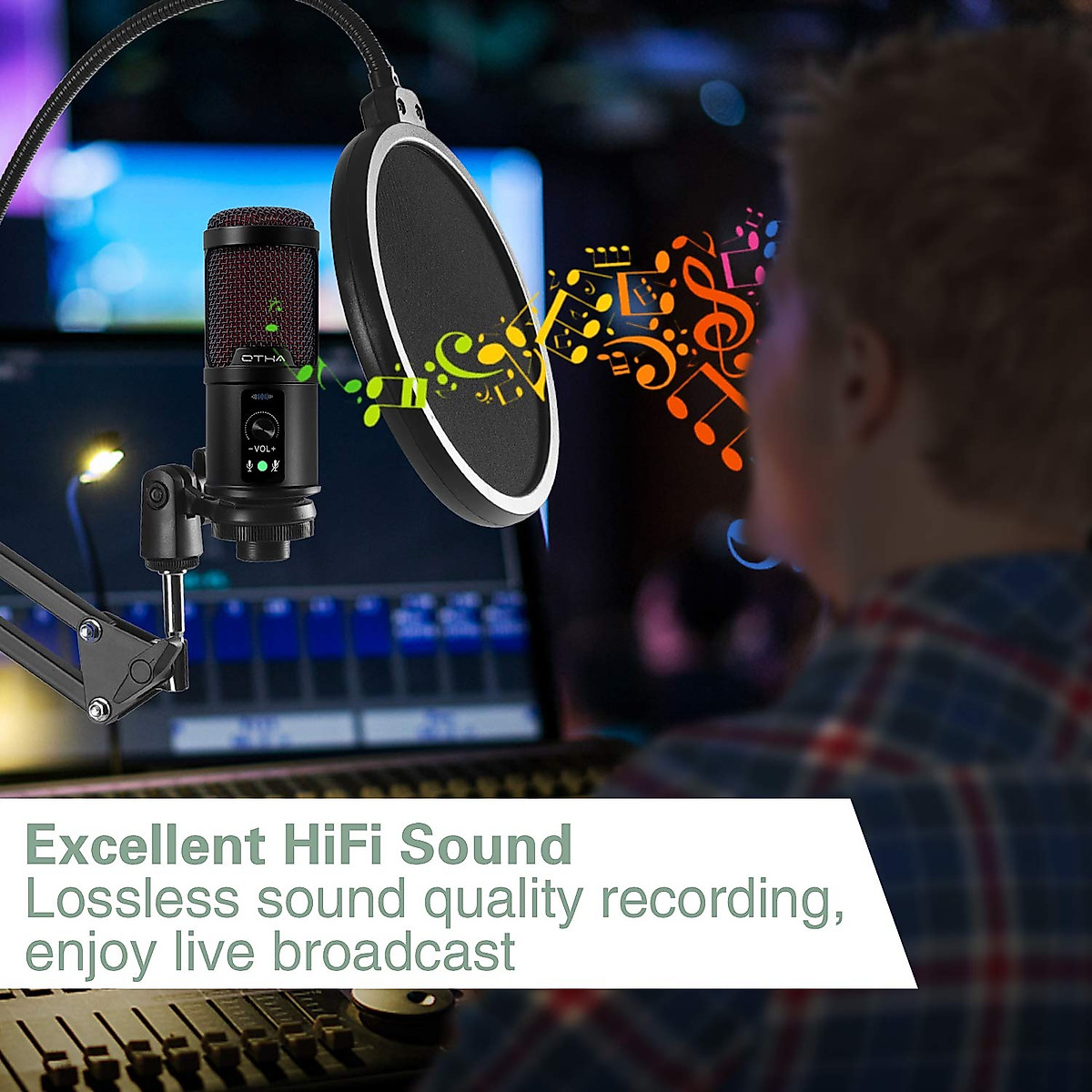 OTHA USB Microphone Kit,Studio Condenser Microphone Computer Podcast Mic for PC, PS4, Mac with Adjustable Scissor Arm Stand,Mute Button& Monitor Headphone Jack