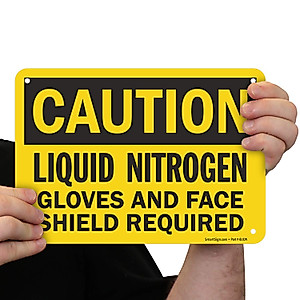 SmartSign "Caution - Liquid Nitrogen, Gloves And Face Shield Required" Sign | 7" x 10" Plastic