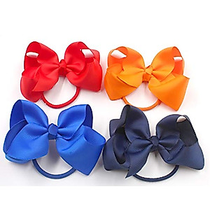 40Pcs 4.5 Inches Boutique Pops Hair Bows Elastic Hair Ties Grosgrain Ribbon Big Cheer Bow Ponytail Holder Rubber Hair Bands for Girls Toddlers Kids Teens In Pairs