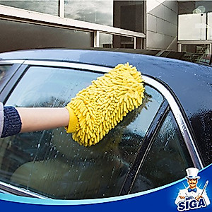 MR.SIGA Premium Microfiber Soft Chenille Car Wash Mitt, Pack of 2, Blue & Yellow