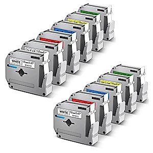 11 Pack, White + 1 Clear + 8 Color Compatible with Brother P Touch Label Maker Tape 12mm 0.47 M Tape M-K231 M-K231S M231 MK231 M-231 for Brother PTouch PTM95 PT-65 PT-70 PT-70bm PT-45 More
