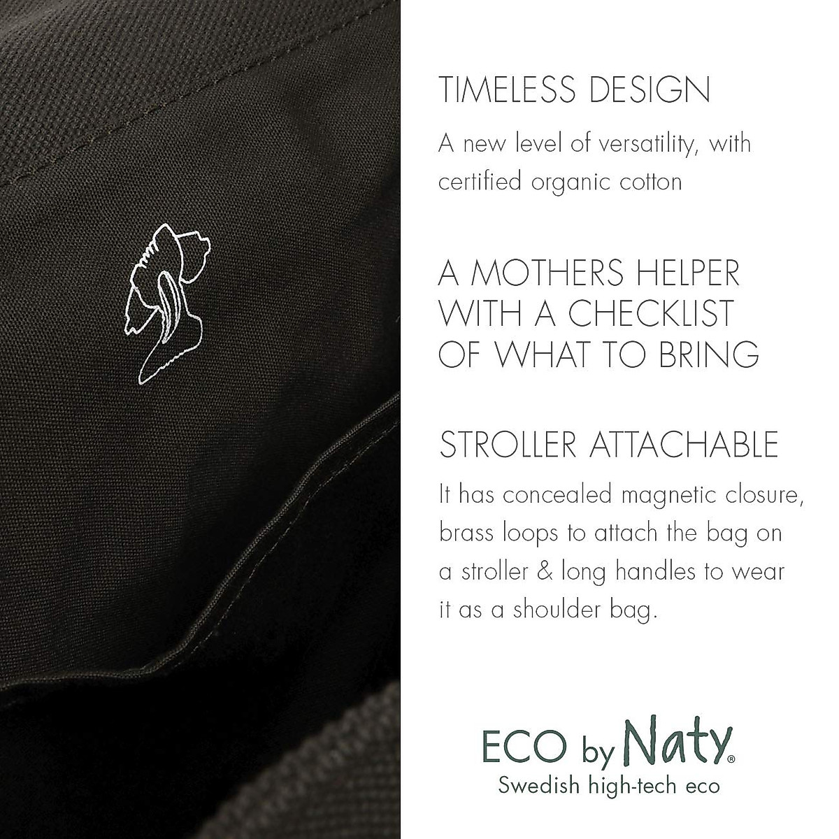 Eco by Naty Diaper Bag Green, Made of GOTS Certified Organic Cotton, Magnetic Closure