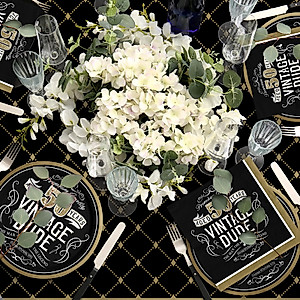 50th Birthday Party Supplies Paper Plates Napkins Cups Tablecloth Banner for Men Black and Gold 50th Birthday Decorations Serve 25