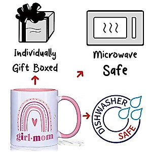 Dnuiyses Girl Mom Coffee Mug, Inspirational Mama Rainbow Mug Gift for Woman BFF Daughter Mom Wife Sister Adult, Watercolor Rainbow Thanks Mug Gifts for Mother's Day Birthday Christmas Thanksgiving.