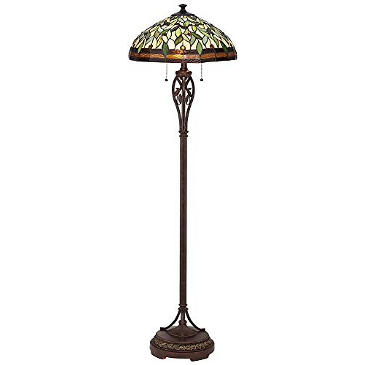 Robert Louis Tiffany Leaf and Vine II Traditional Victorian Tiffany Style Floor Standing Lamp 60" Tall Bronze Gold Amber Green Stained Glass Dome Shade Decor for Living Room Reading House Bedroom
