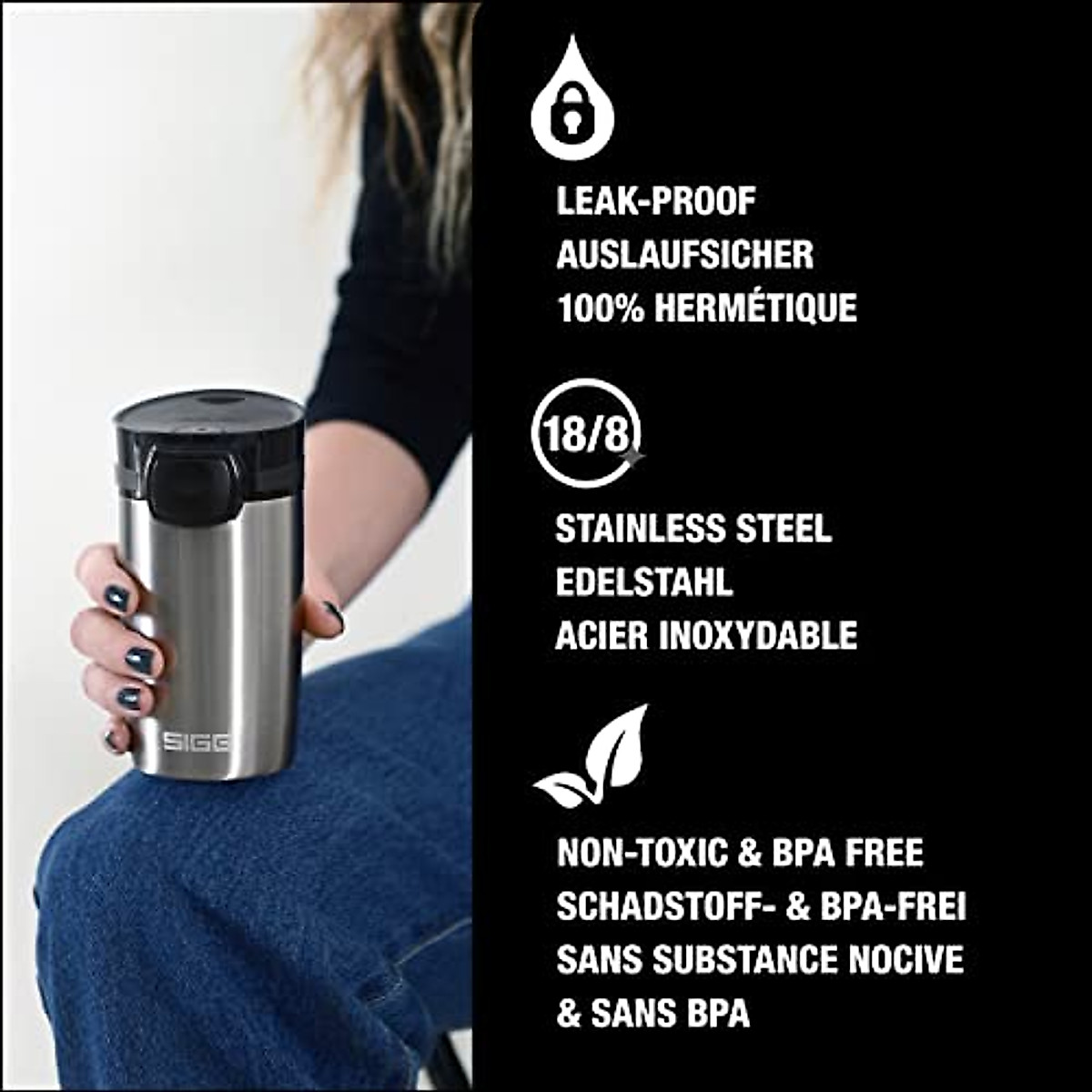 SIGG - Insulated Coffee Cup - Travel Mug Miracle Brushed - Hot & Cold - Leakproof - BPA Free - 18/8 Stainless Steel - Silver - 9 Oz