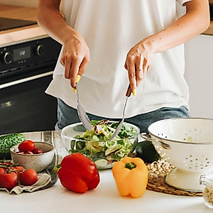 4-Piece Serving Spoons Set - Includes 2 Serving Spoons and 2 Slotted Spoons, 18/8(304) Stainless Steel Buffet Serving Utensils,Stainless Steel Wooden Serving Utensil