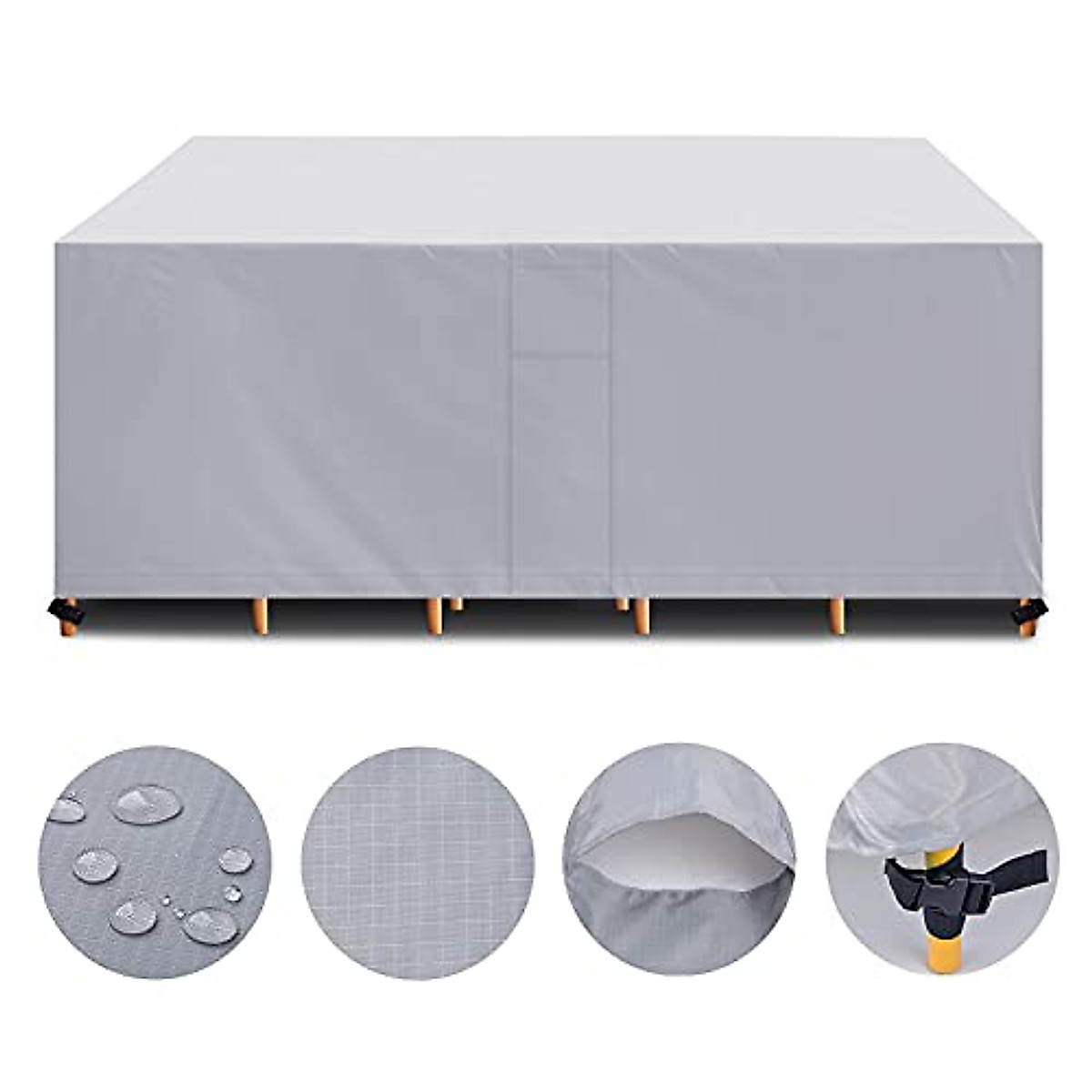 Outdoor Patio Furniture Cover, 420D Heavy Duty Waterproof UV-Resistant Snow Protection Patio Couch Cover for 9-13 Piece Rectangular/Oval Dining Tables, 124" L X 70" W X 27" H
