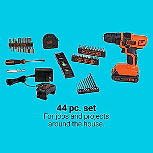 BLACK+DECKER 20V MAX* POWERCONNECT Cordless Drill/Driver + 44 pc. Home Project Kit (LDX50PK)