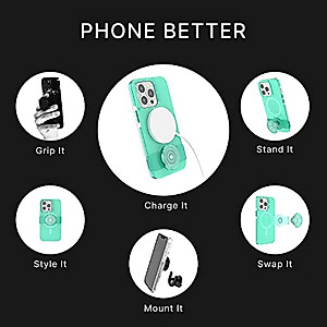 PopSockets: iPhone 13 Pro Case with Phone Grip and Slide Compatible with MagSafe, Phone Case for iPhone 13 Pro, Wireless Charging Compatible- Clear Spearmint
