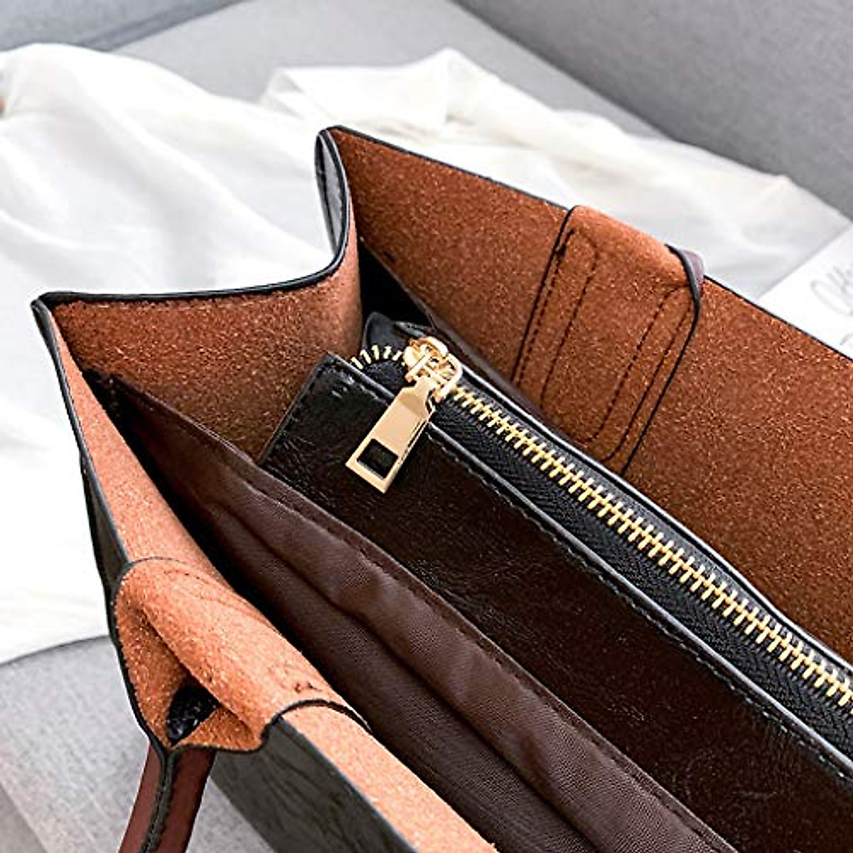 3pcs Set Chic Handbags PU Leather Satchel Bags Chain Shoulder Messenger Bag Purses Wallet Top Handle Work Bags (Brown)
