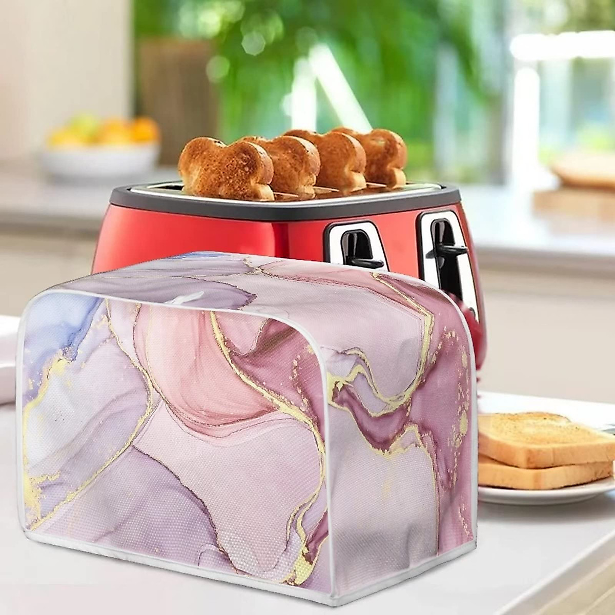Suhoaziia Marble Pink Toaster Cover, 2 Slice Toaster Cover, Small Appliance Covers, Waterproof Bread Machine Cover, Dust and Fingerprint Protection, Kitchen Organization and Storage
