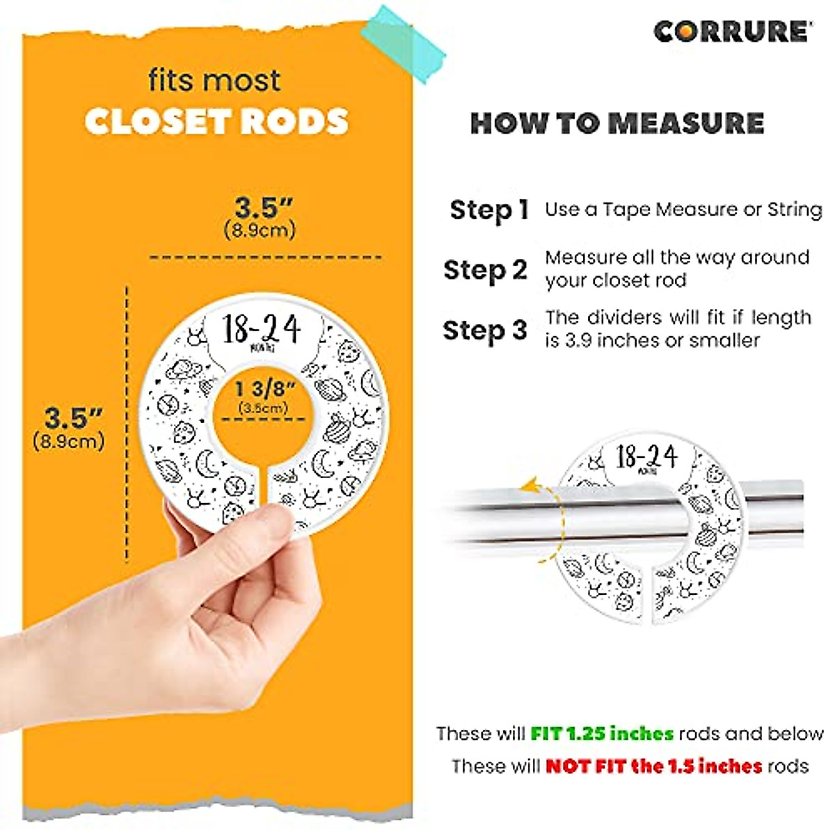 CORRURE Baby Closet Size Dividers - Complete Set of 12 Closet Dividers for Baby Clothes from Newborn to 24 Months - Best Nursery Closet Hanger Organizer for Baby Boy or Girl - Ideal Baby Gift (White)