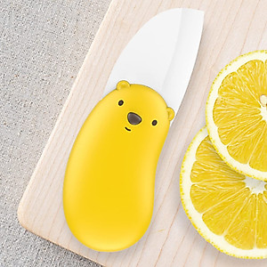 lvoku Mini Fruit Vegetable Ceramic Knife,Little Portable Folding Knives,Fruit Paring Tool,Thanksgiving Day,Christmas Gift,Unique Cute Yellow Bear Gift Ideas for Man Women Mom